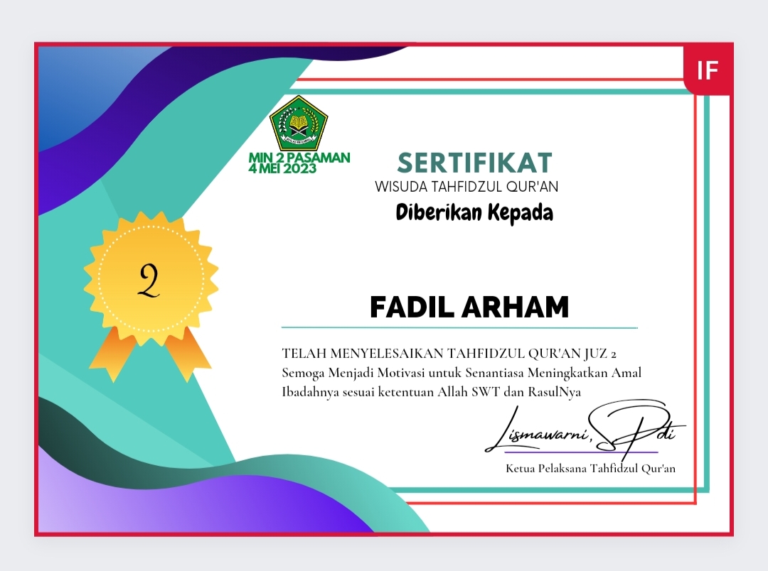SERTIFIKAT WISUDA TAHFIDZ 2 JUZ | MIN 2 PASAMAN SERTIFIKAT WISUDA TAHFIDZ 2 JUZ | MIN 2 PASAMAN